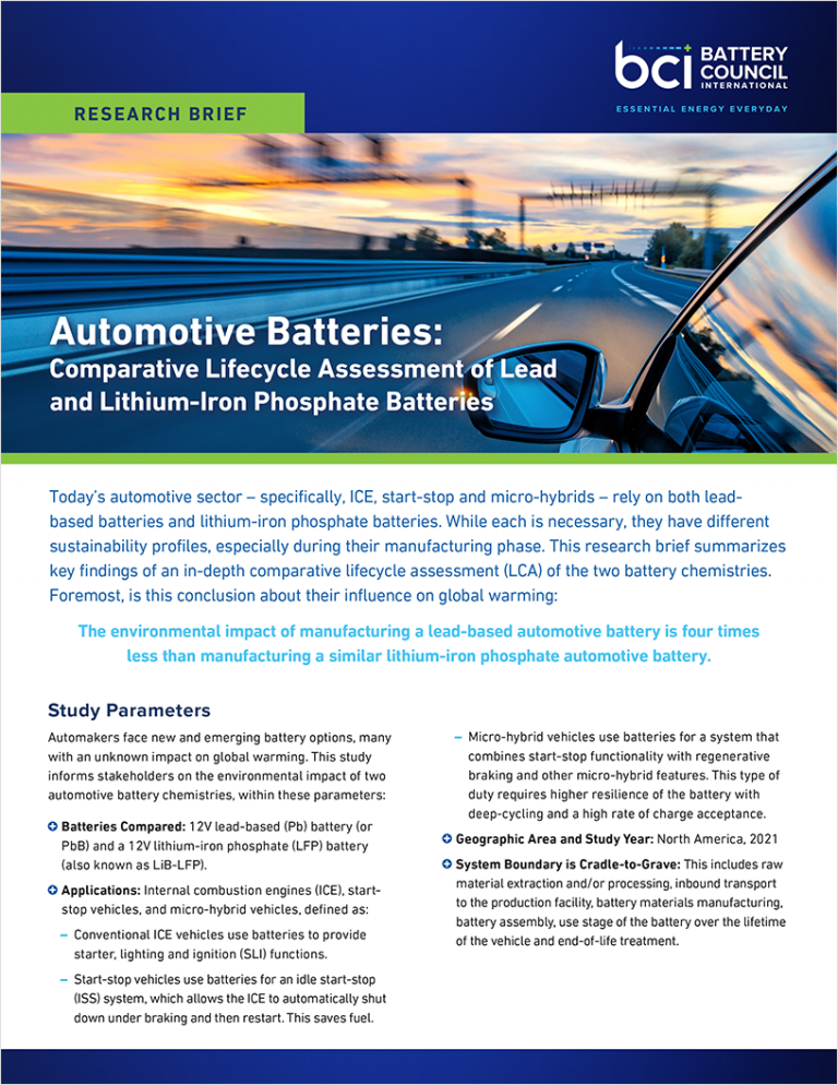 Auto Battery LCA: Lead Battery Has Lower Environmental Impact | Battery ...