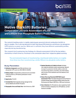 Motive (Forklift) Batteries: Comparative LCA of Lead and LFP Batteries ...